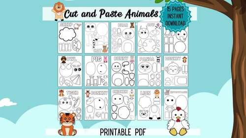 Cut and Paste Activities | Animals Preschool Printable | Fine Motor Skills