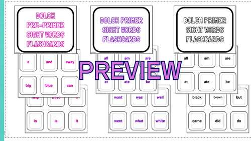 Dolch Sight Words Flashcards Pre-Primer, Primer, and First Grade ...