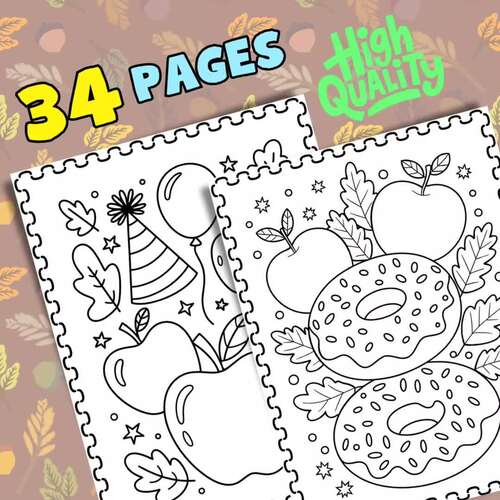 Fall Apple Tree Pumpkin Leaves Coloring Pages September October ...