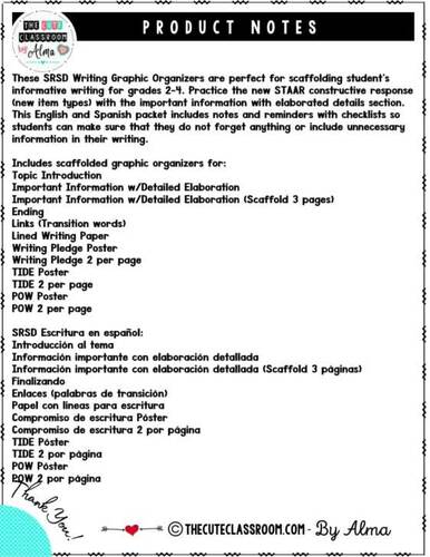 SRSD Writing Spanish and English Informative Writing Graphic Organizers
