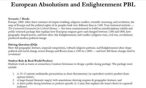 European Absolutism and Enlightenment Project by PBL History & Civics