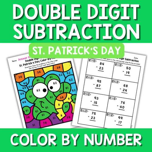 St Patrick's Day 2 Digit Subtraction with Regrouping Color by Number ...