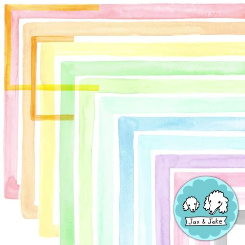 BASIC Watercolor Clipart Borders, Hand Painted Rainbow Clip Art Frames PNG