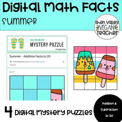 4 Mystery Puzzles Digital Math Facts SUMMER Multiplication & Division to 10