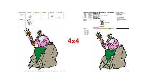 Majestic Sea King Triton Merman with Golden Trident Embroidery Designs ...