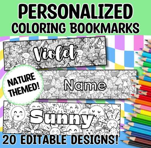 Personalized Coloring Bookmarks/Name Plates | EDITABLE! | Nature Doodles