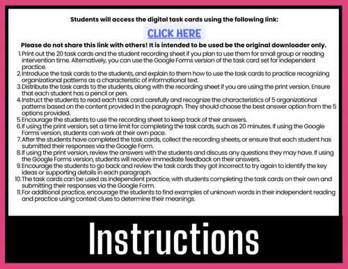 Organizational Patterns Task Cards: Grades 3-5 Set 1 by The Fortunate ...