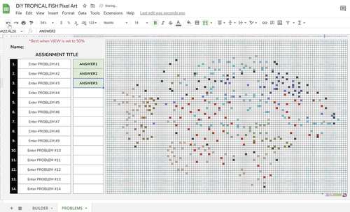 GOOGLE SHEETS DIY Digital Pixel Art Template EDITABLE | Rainbow Fish