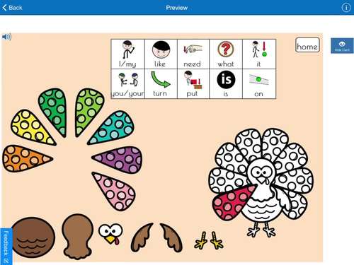 Build a Turkey Boom Cards with Core Vocabulary and Open Ended Options