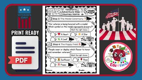 Veterans Day Activities Grade 1 | Adventure Map | Sequencing & Patriotism