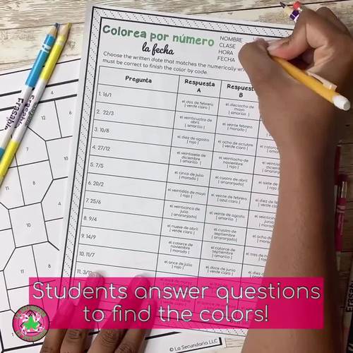 Spanish Date Activity | Color by Number | Colorea por número by LA ...