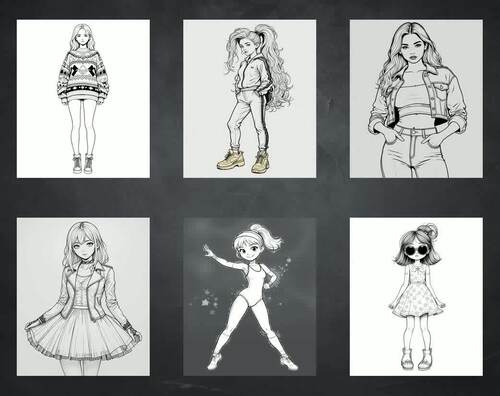 80's Fashion Girls Coloring Pages - Retro Cute and Bold Coloring Book