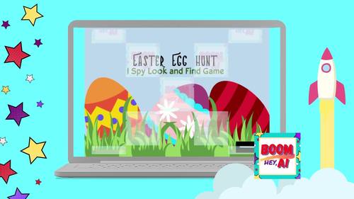 Easter egg hunt BOOM CARDS Speech Therapy I spy look answering question ...