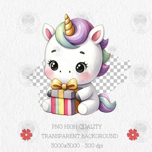 Unicorn Birthday watercolor clipart, Unicorn baby shower clipart by ...