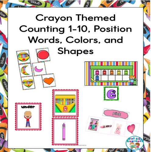 Counting 1-10, Shapes, Position Words, Crayon Themed Math Centers