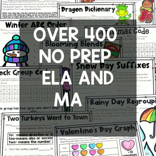 Thanksgiving Christmas Math & ELA Activities NO PREP Worksheets Year Long