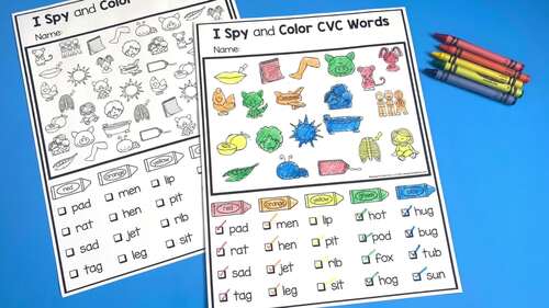 I Spy CVC Words - Find and Color Worksheets Short Vowel Phonics Games