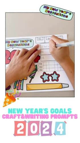 New year resolution 2024&Goals craft,writing prompts,bulletin board,boy