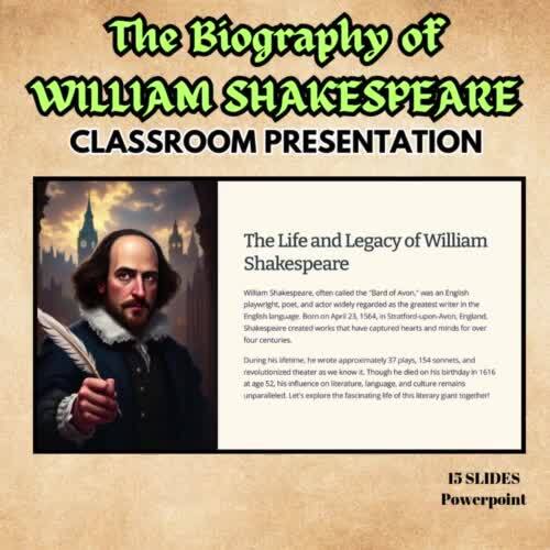 THE BIOGRAPHY OF WILLIAM SHAKESPEARE * Powerpoint ELA Literature ...