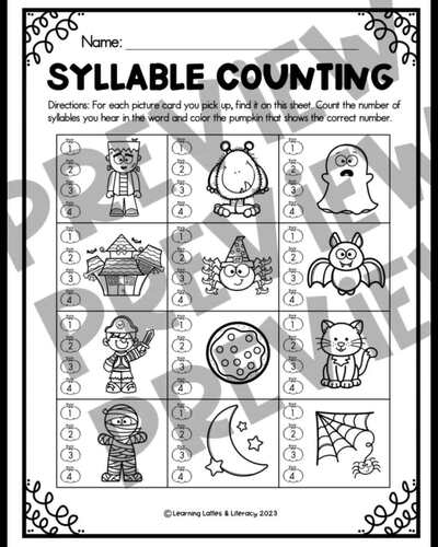 Halloween Centers Syllable Count and Clip Task Cards Sorting ...