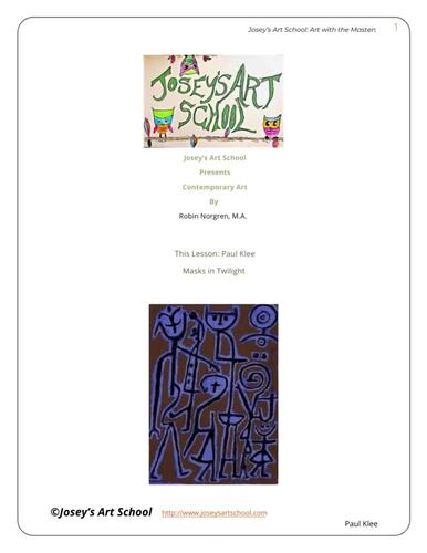 Paul Klee Art Project Writing Activity Primitive people Art History