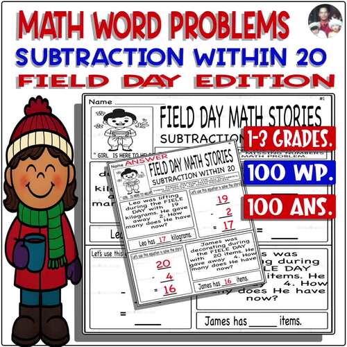 FIELD DAY Subtraction Word Problems Within 20 - Grow Now Think Brain ...