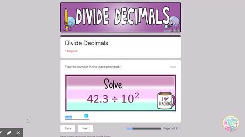 5th Grade Dividing Decimals Quiz Google Classroom by Loving Math