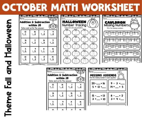 1st Grade October Halloween Fall Math Worksheets | October Math 1st Grade