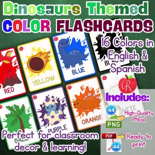 Color Flashcards – English Spanish | Dinosaurs | Classroom Decor ...