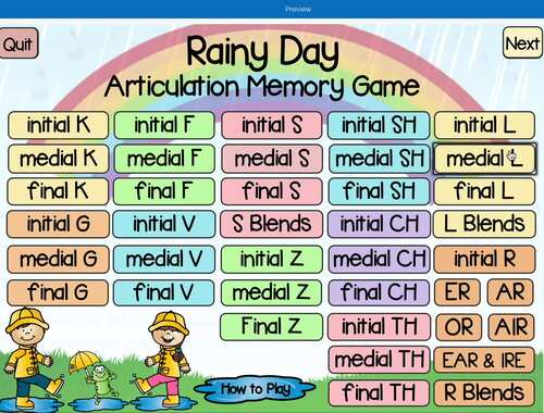 Rainy Day Articulation Memory Game Boom Cards Spring Speech Therapy Games