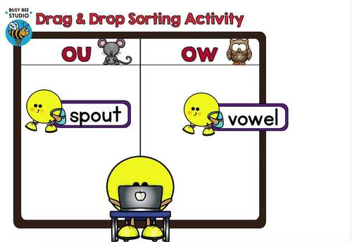 OU OW DIPHTHONG SORT PHONICS BOOM CARDS VOWEL DIPTHONG OW AND OU GAME