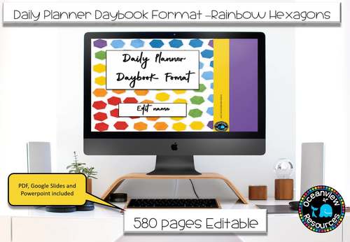 Daybook Planner for Teachers- RAINBOW HEXAGON DESIGN by Oceanview Resources