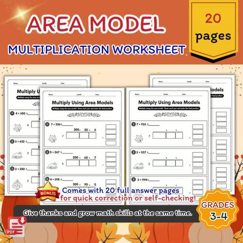Multiply Using Area Models Worksheets 3-Digit by 1-Digit Multiplication ...