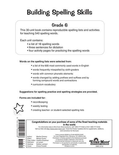 Building Spelling Skills, Grade 6 by BestTeachersSheets | TPT