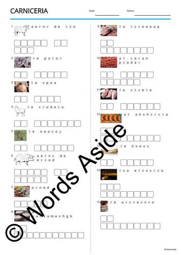 Spanish Vocabulary Worksheets Flash Cards Crossword Word Search Anagram ...