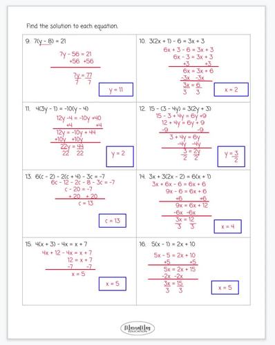 Algebra -Solving Equations Unit Review Guide & (3 Forms) Test Assessment