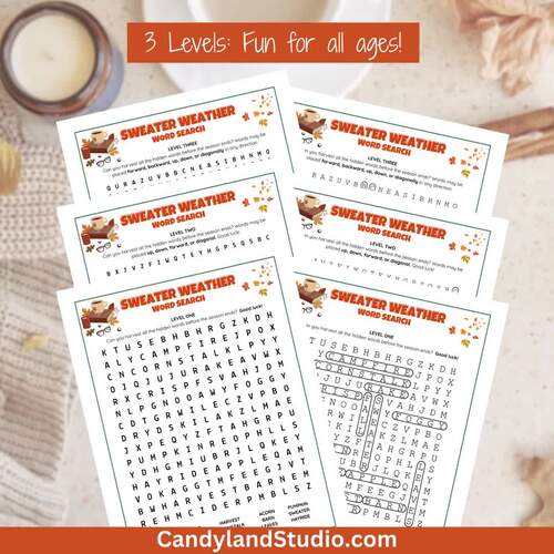 Sweater Weather Fall Word Search Pack | 3 Levels | Autumn Vocabulary ...