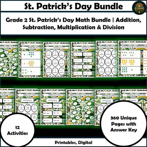 Grade 2 St. Patrick's Bundle | Addition, Subtraction, Multiplication ...
