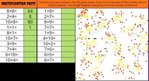 Multiplication Facts to 10 Halloween Math Pixel Art Digital Activity [4]