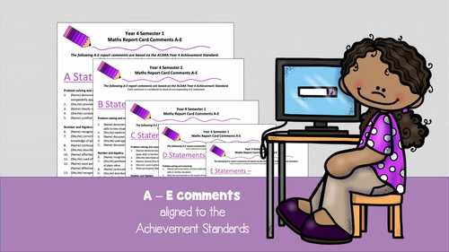Australian Curriculum Year 4 Maths Report Card Comments - Semester 1