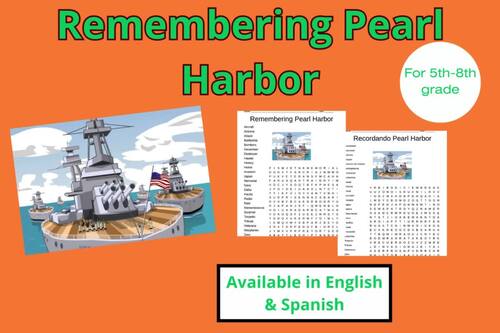 Pearl Harbor Word Search-Available in (English & Spanish). For 5th-8th ...