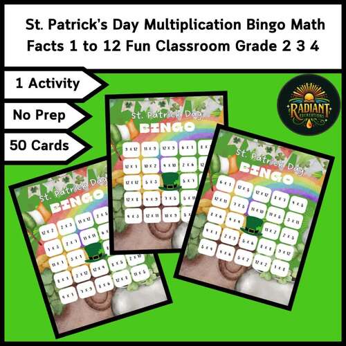St. Patrick's Day Multiplication Bingo Math Facts 1 to 12 Classroom ...