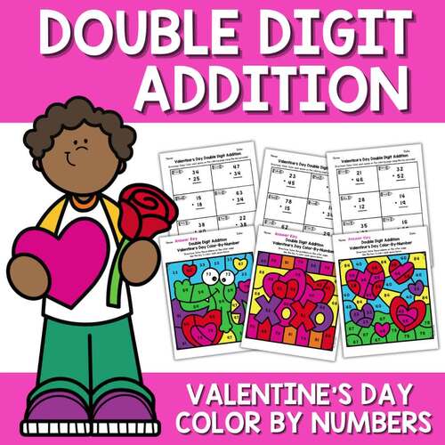 Valentines Day Double Digit Addition with Regrouping Color by Number ...