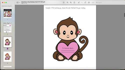 Valentine's Day Monkey Craft & Writing Prompt (I'm bananas about...) 3 ...