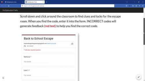 Multiplication Facts Escape Room Game for use with Google Sites™ for Math