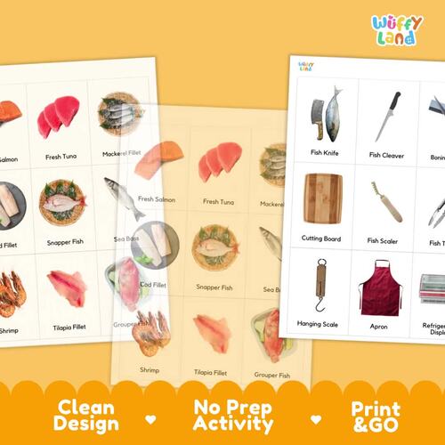 Fish Market Dramatic Play Vocabulary Flashcards | Seafood & Tools Real ...