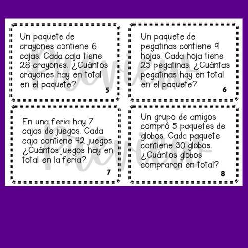 Tarjetas de problemas de multiplicación de dos cifras | TPT