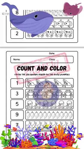 Sea animals | Count & Color 1-10 | Pre-K/Kindergarten/1st grade | SET 1
