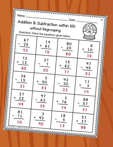 Winter Addition & Subtraction Within 100 Worksheets | No Regrouping ...