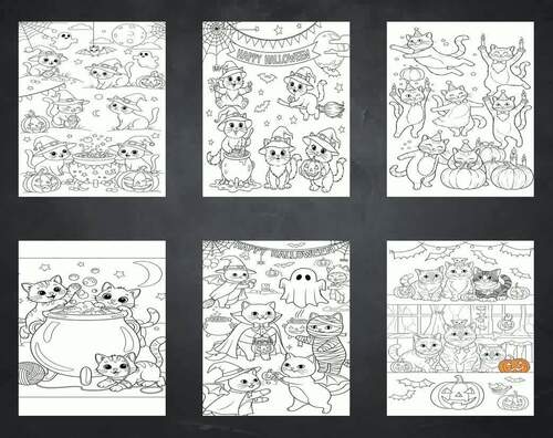 Cats on Halloween Party Coloring Pages | Cute & Spooky Cat Activities